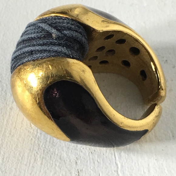 Jewelry | Vintage Gold Tone Black Rope Ring | Poshmark